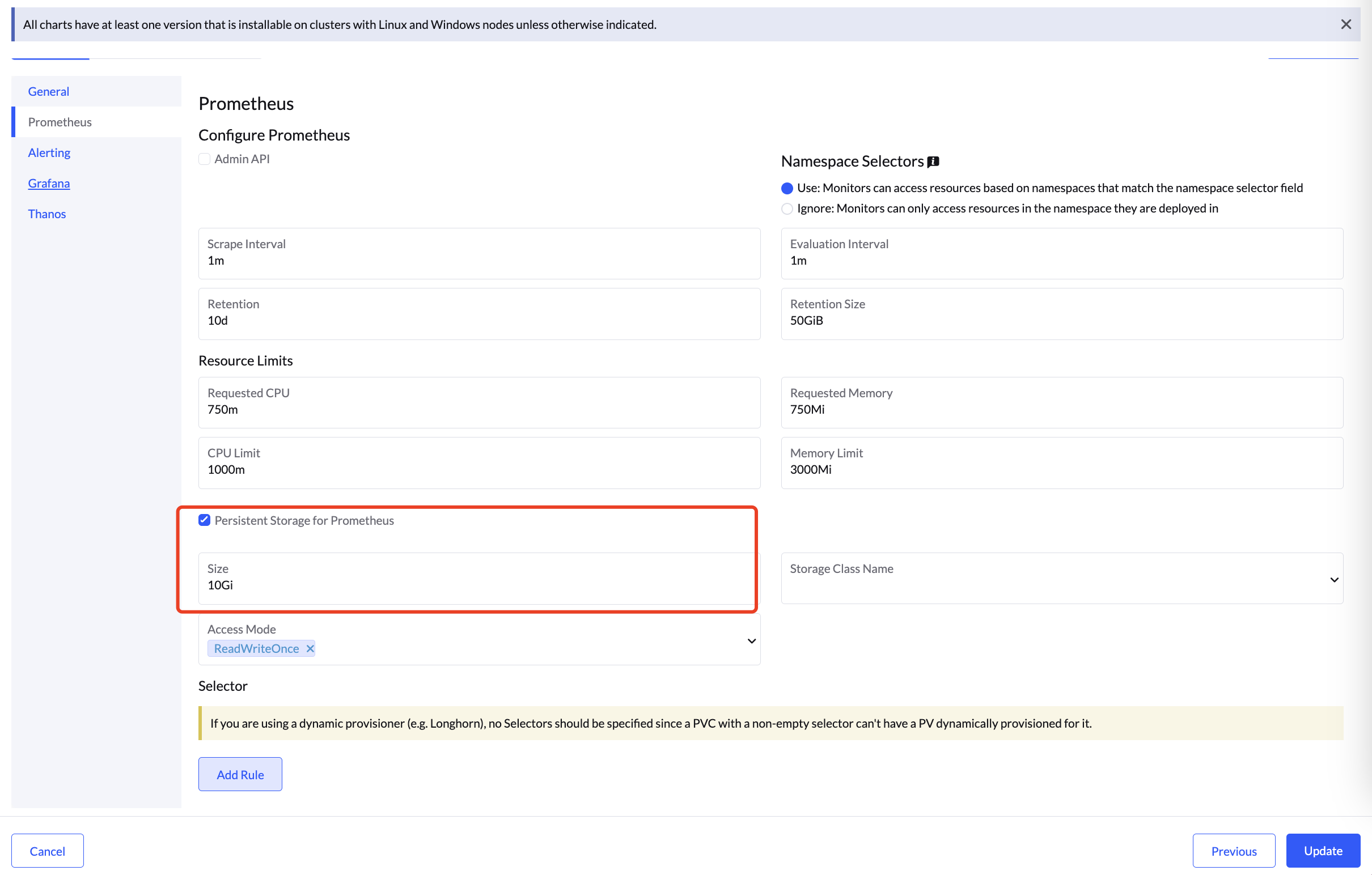 Rancher Monitoring V2 Prometheus PVC 扩容 - Warner's Wiki